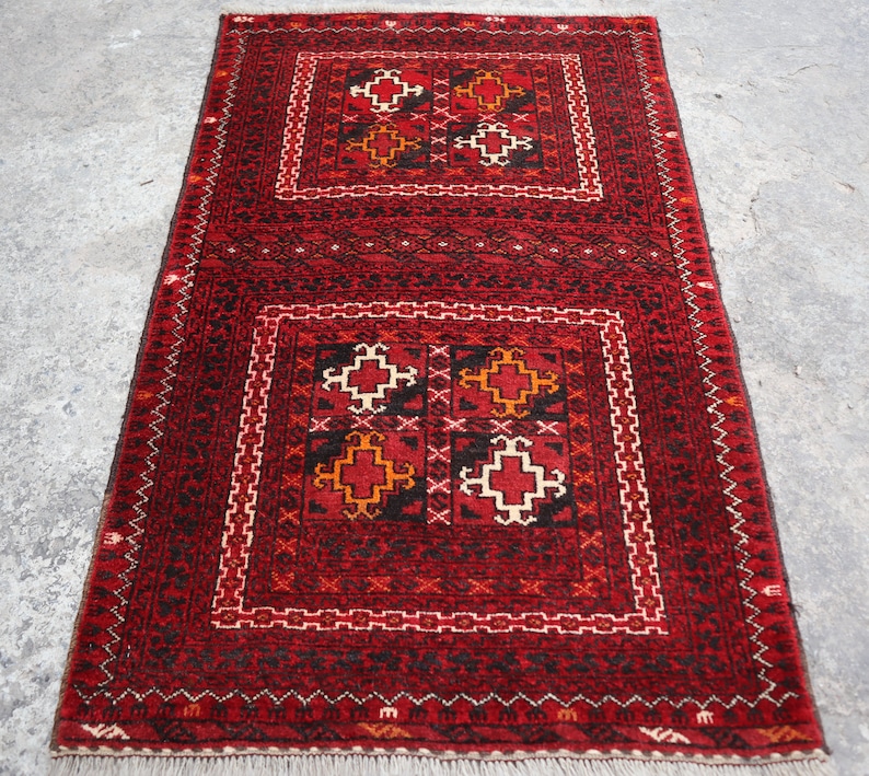 2x4 Vintage Turkmen Parda Rug, Handmade Mini Entrance Afghan Rug, 100% ...