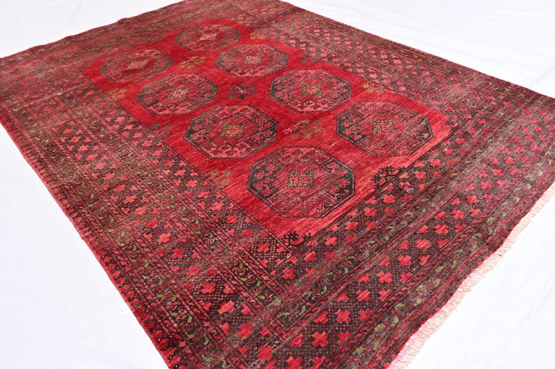5'4x7'1 Ft Antique Turkmen Ersari Bukhara Rug - Red Vintage Afghan ...