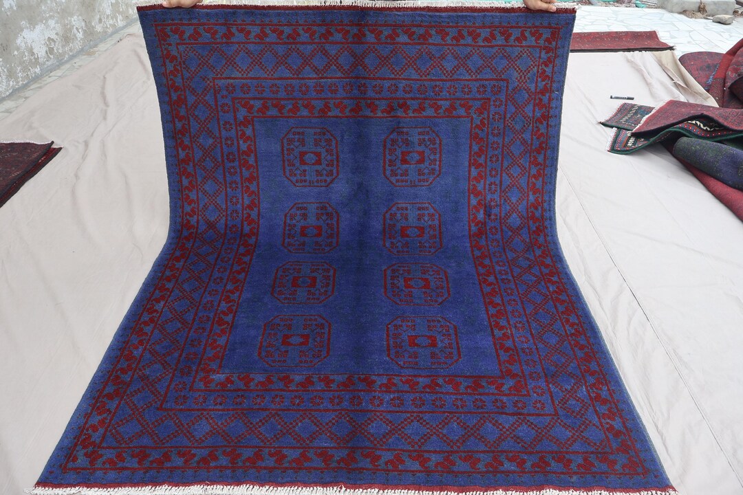 5x6'6 Blue Bukhara Rug, Afghan Handmade Natural Dyes Wool Area Rug ...