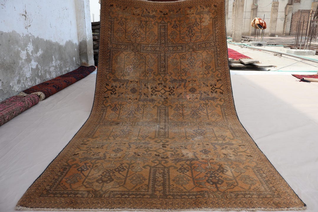 3'4x6'7 Terracotta Rug, Pictorial Vintage Distressed Faded Low Pile Rug ...