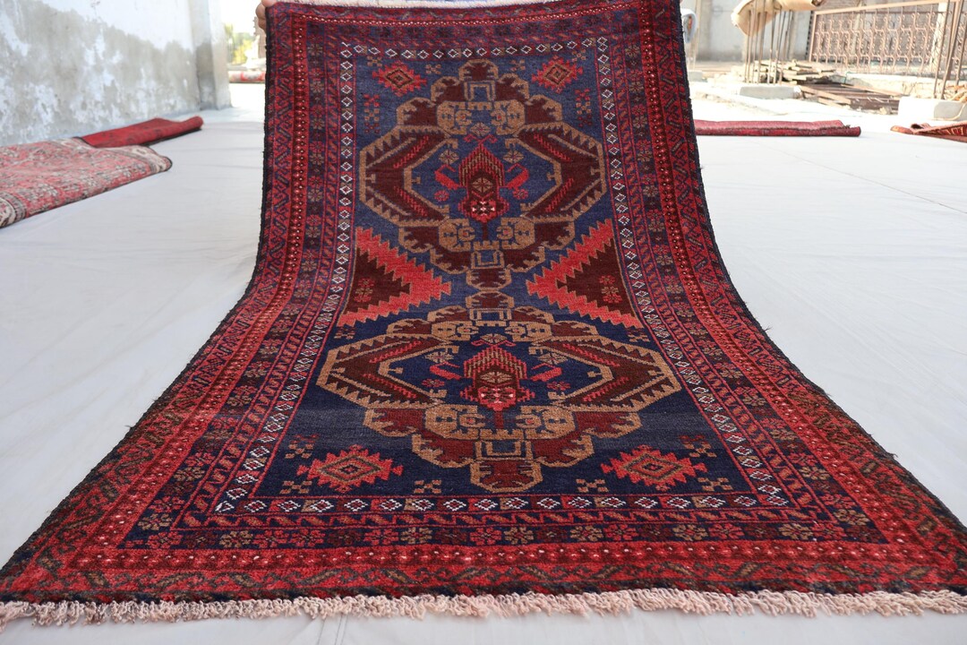 3x5 Afghan Vintage Faded Rug, Handmade Wool Geometric Rug, Oriental ...