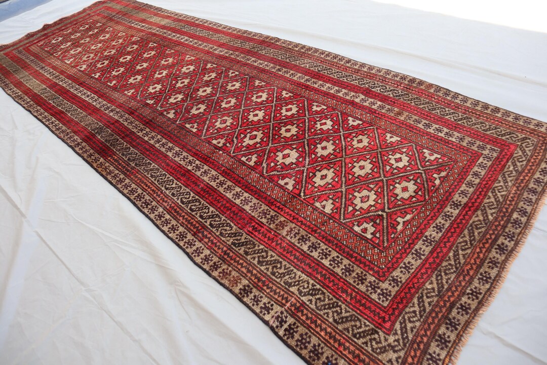 4x11 Ft Antique Tribal Afghan Rug - Baluchi Turkmen Handmade Soft Pile ...