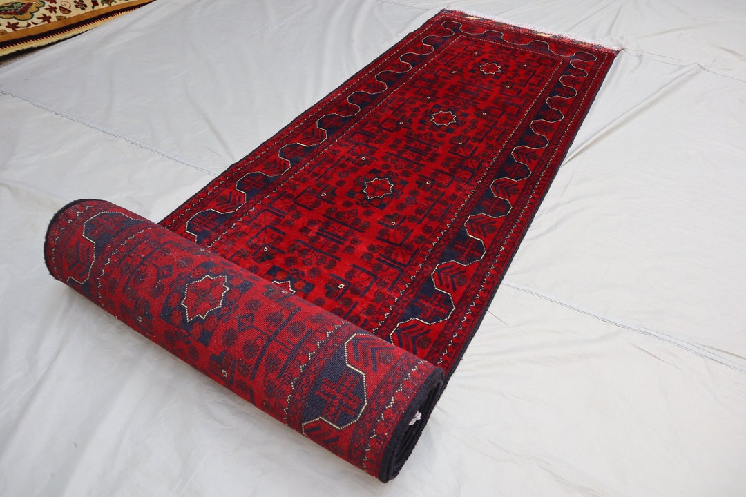 20 Feet Runner Rug, Afghan Handmade Soft Wool Rug, Turkmen Red Bukhara ...