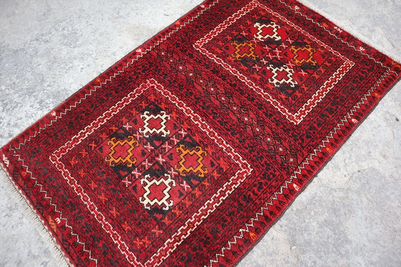 2x4 Vintage Turkmen Parda Rug, Handmade Mini Entrance Afghan Rug, 100% ...