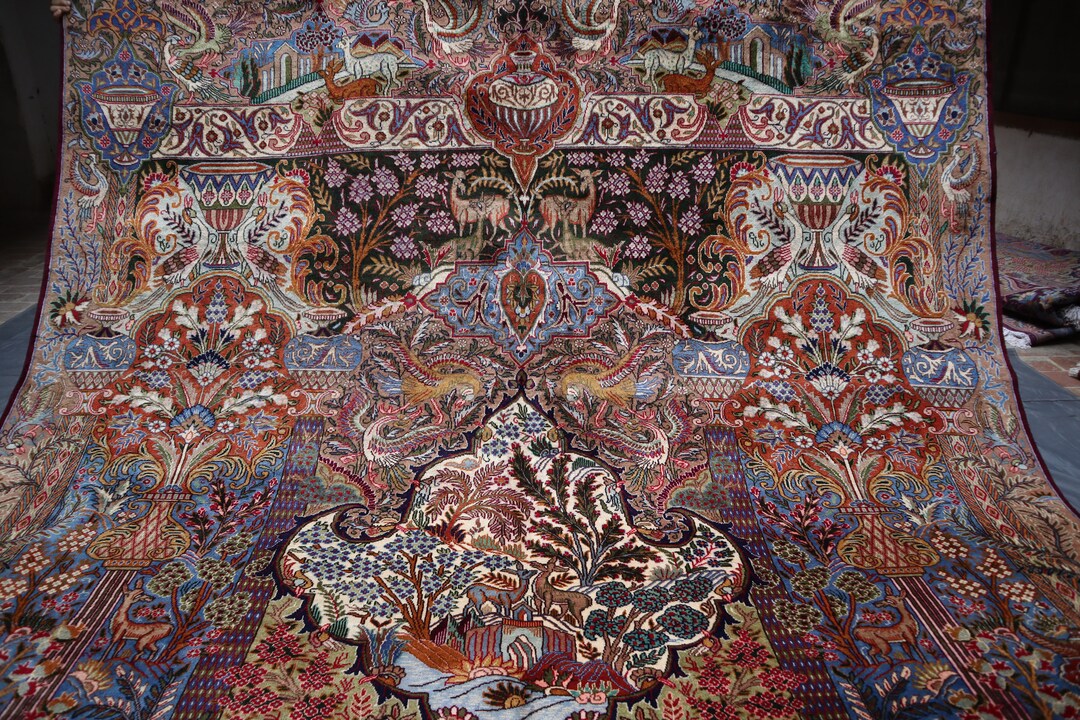 10x13 Vintage Pictorial Area Rug, Handmade High Pile Wool Rug, Antique ...