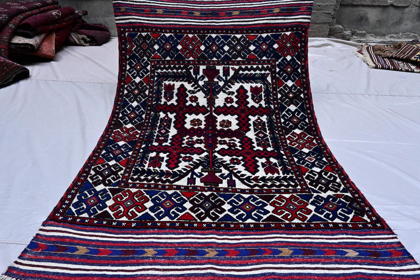 4x6 One of a Kind Afghan Handmade Vintage Area Rug - Geometric Design ...