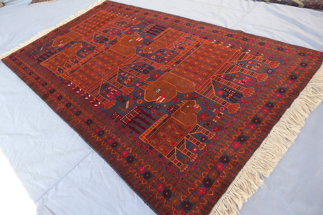 Collectors Piece 3'10x6'5 Ft Lions Afghan Handmade Soft Wool Animal ...