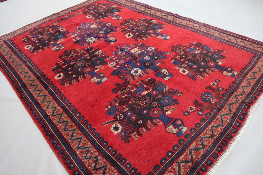 5x7 Ft Flower Pot Pictorial Antique Rug - Afghan Handmade Wool High ...
