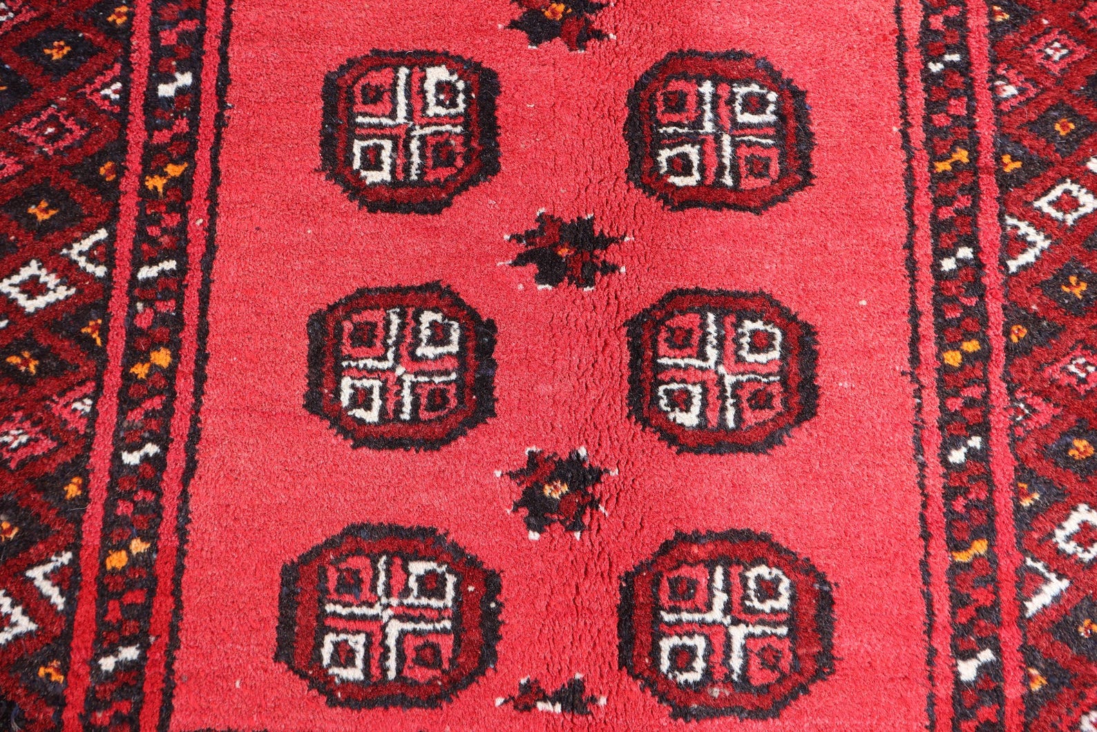 Small Vintage Rug 2'4x3'8 Ft Turkmen Red Bukhara Rug, Afghan Handmade ...