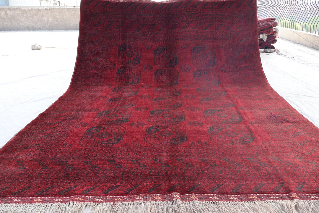 6'8x9'4 Ft Vintage Ersari Rug Afghan Traditional Handmade Wool Oriental ...
