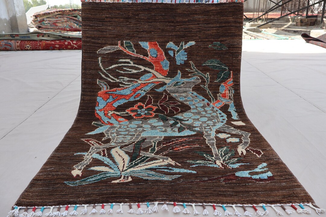 2'8x4 Ft Small Rug, Animal Pictorial Rug, Afghan Hand Knotted Wool Rug ...