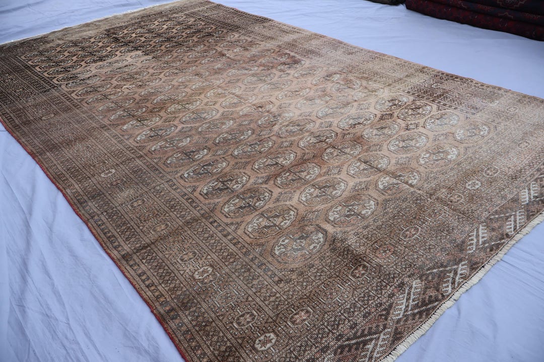 Vintage Terracotta Rug 7x12 Ft Turkmen Ersari Design Antique Area Rug ...