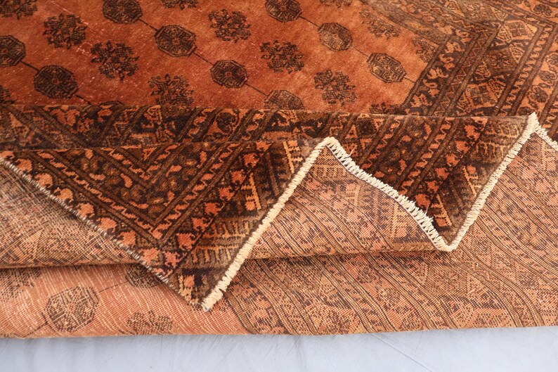 1940s Antique 7x10 Ft Turkmen Bashiri Bukhara Rug, Terracotta Vintage ...