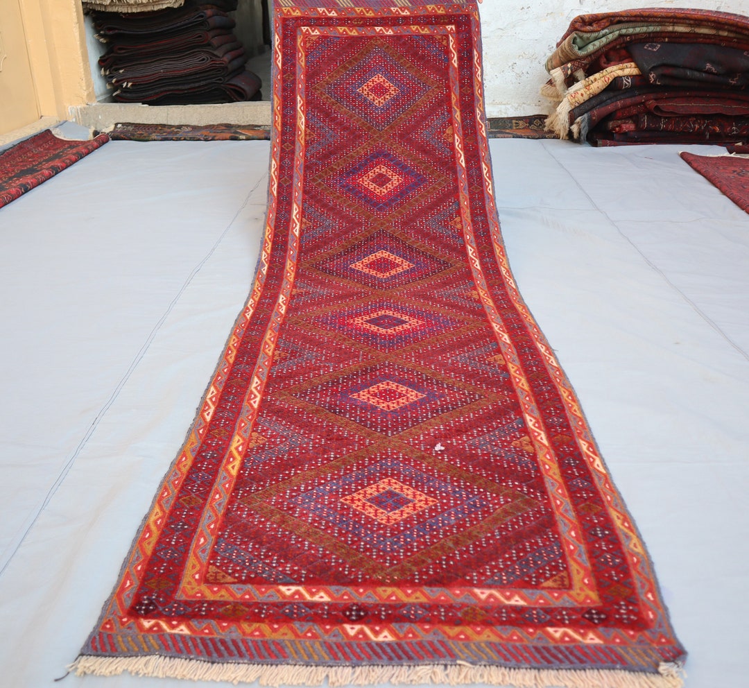 3x9 Ft Afghan Vintage Runner Rug, Handmade Wool Turkmen Mashwani Rug ...