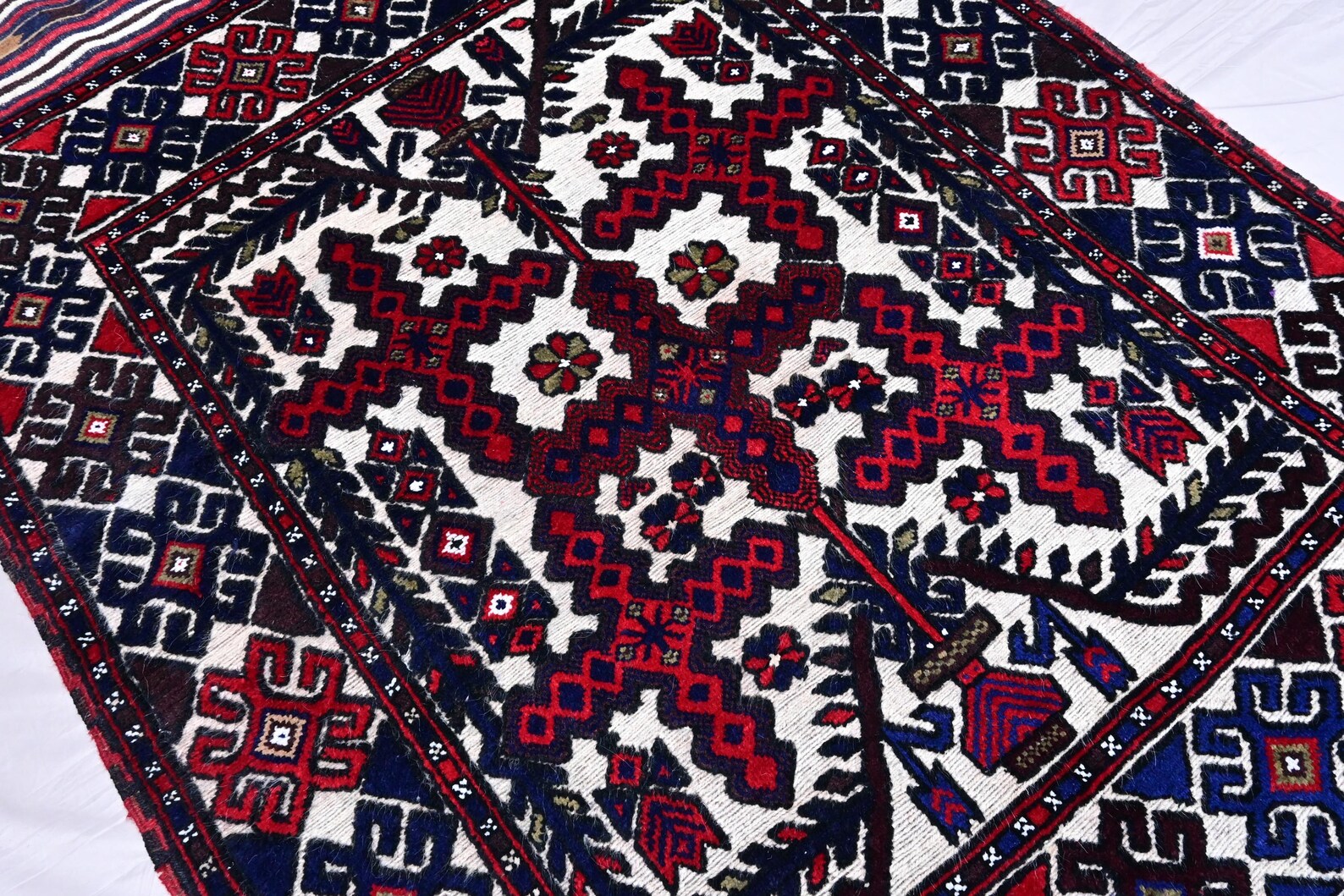 4x6 One of a Kind Afghan Handmade Vintage Area Rug - Geometric Design ...
