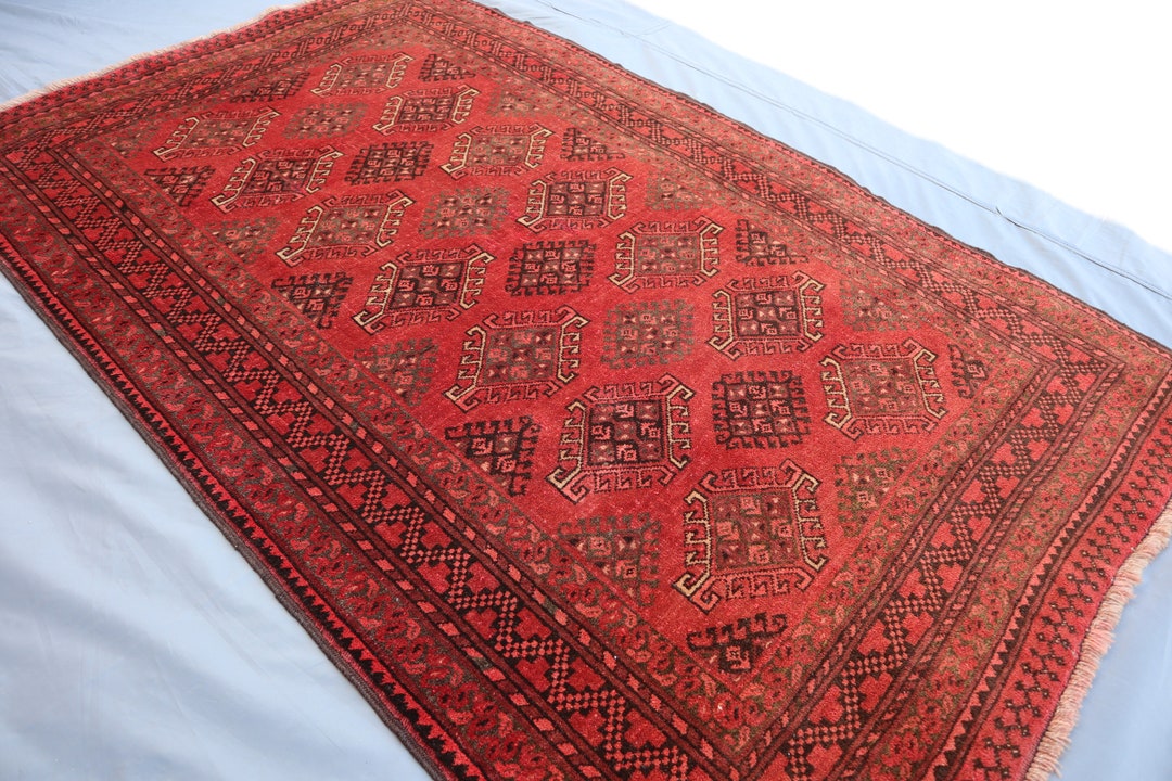 Red Antique Rug, 3'6x5'8 Ft Afghan Handmade High Pile Wool Rug, Vintage ...