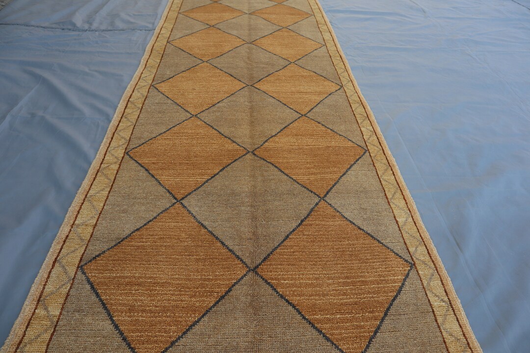 9 Ft Runner Rug Afghan Hand Knotted Natural Wool Runner Rug, Moroccan ...