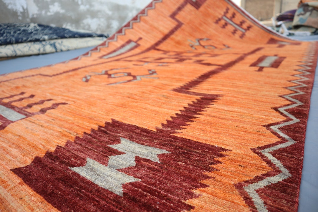 Orange Afghan Rug, 6x10 Fine Quality Hand Knotted Veg Dyes Natural Wool ...