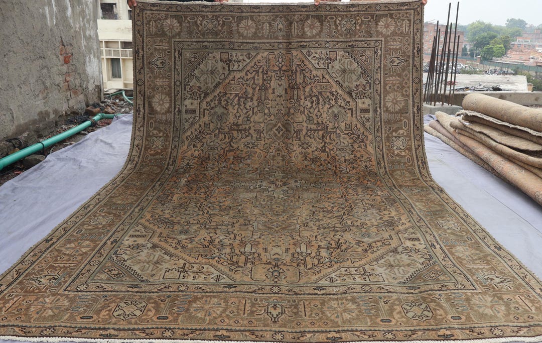 1920s Antique Rug 7x10 Terracotta Caucasian Vintage Heriz Rug, Handmade ...
