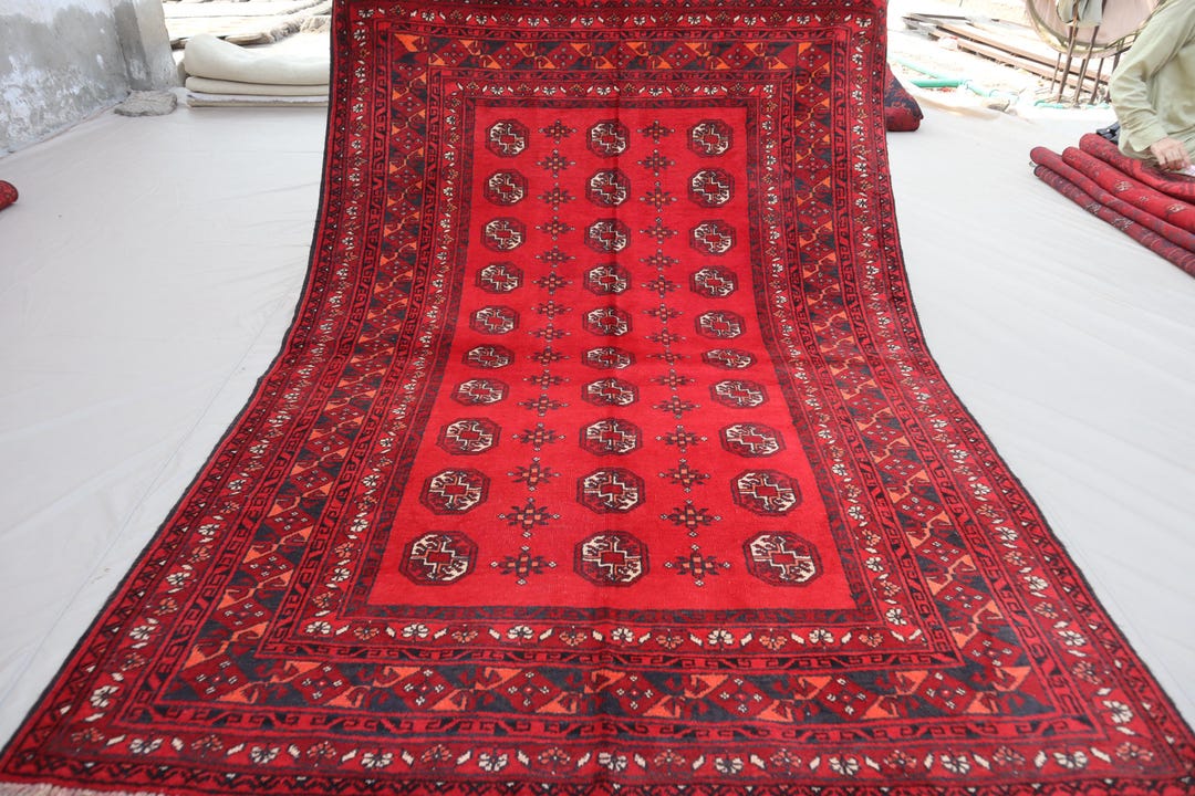 4'7x7 Ft Red Vintage Rug - Turkmen Tekke Bokhara Tribal Hand Knotted ...