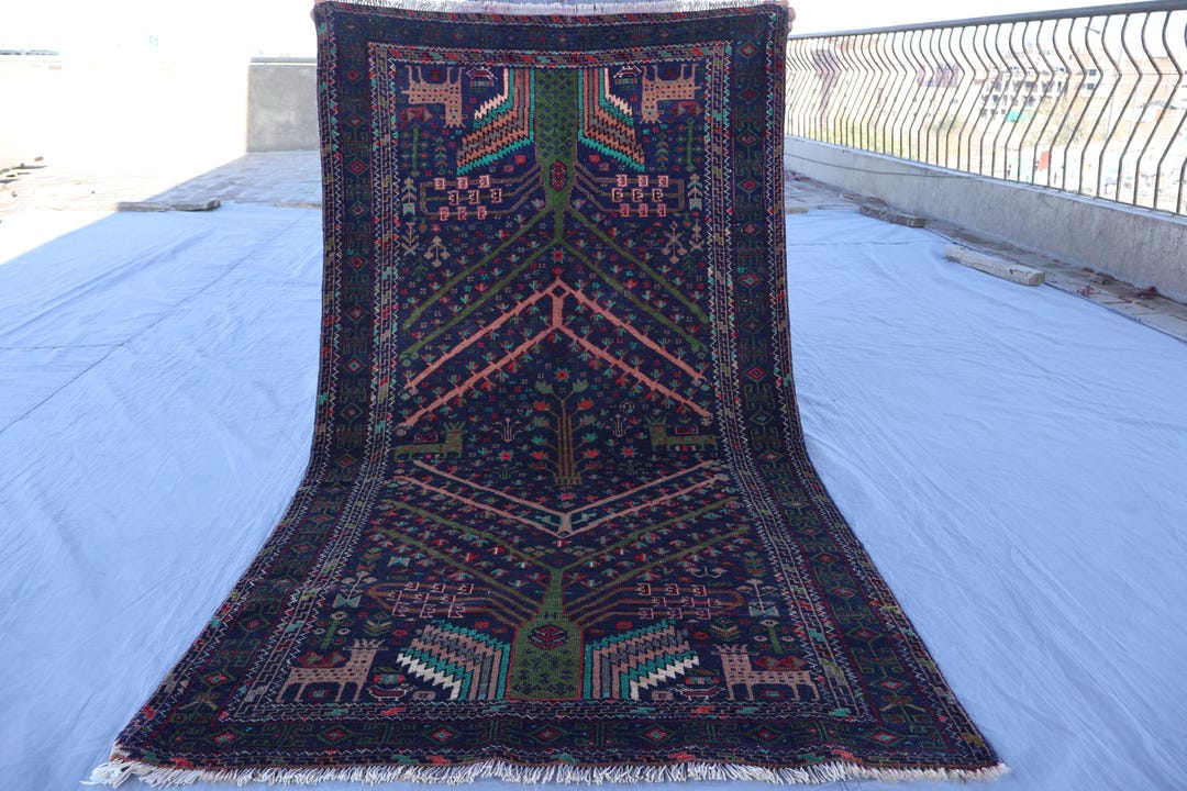 4x6 Antique Pictorial Rug, Collectors Piece Afghan Tribal Nomadic Rug ...