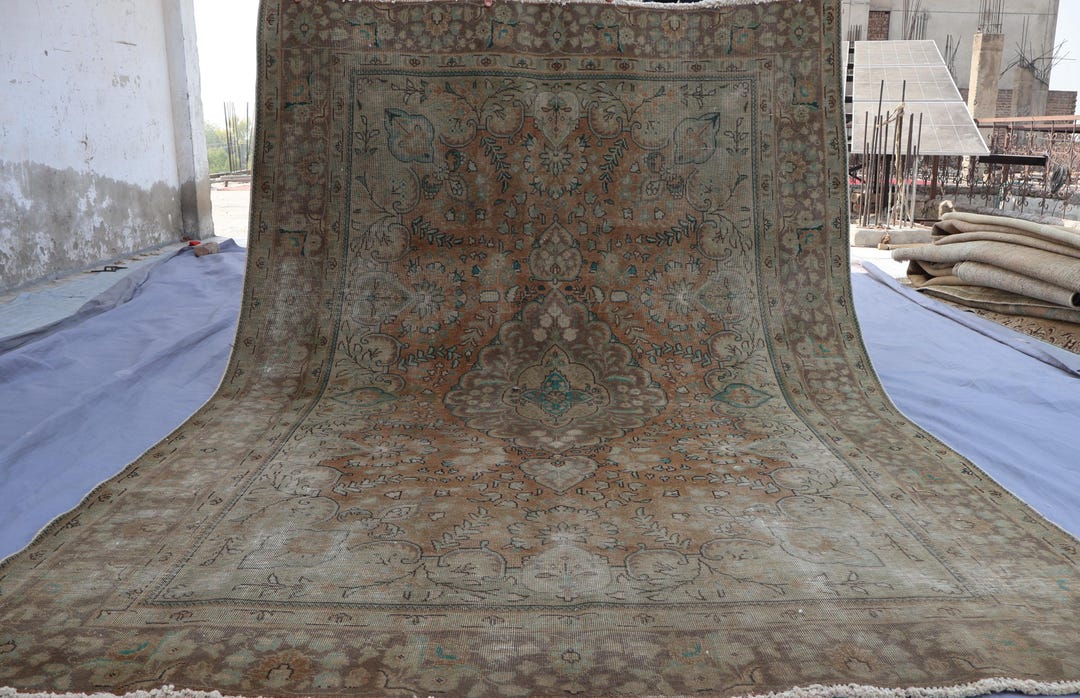 6x9 Large Antique Rug, Caucasian Terracotta Rug, No Pile Authentic Rug ...
