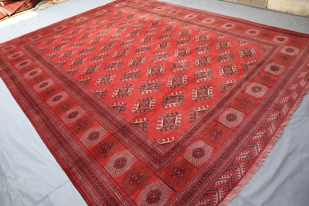 10x13 Large Vintage Rug - Rust Red Hand Knotted Wool Oriental Rug ...