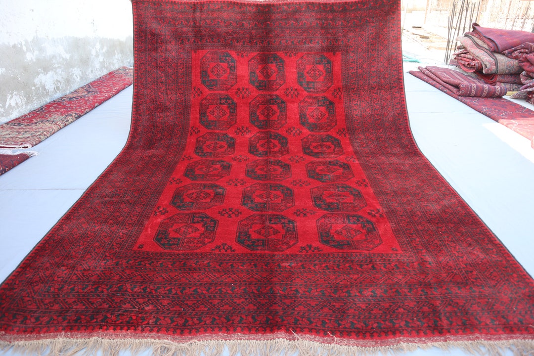 6'10x9'2 Ft Vintage Ersari Rug, Turkmen Tribal Bukhara Rug, Afghan ...