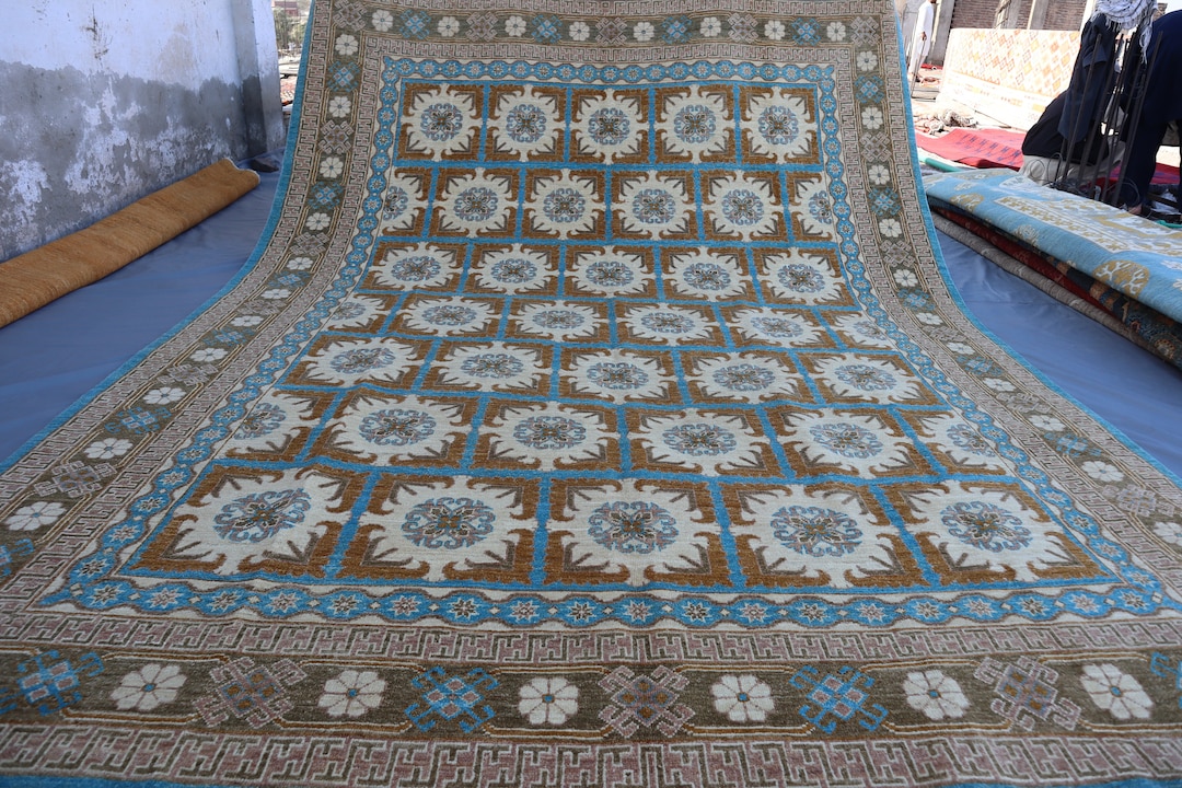 9x12 Blue Bukhara Rug, Afghan Hand Knotted Organic Wool Area Rug ...