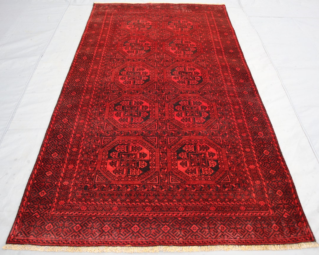 3'8x6'6 Ft Vintage Ersari Suleyman Rug, Turkmen Hand Knotted Veg Dyes ...