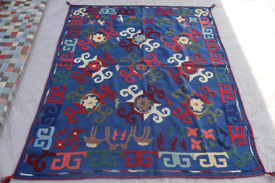 5x6 Navy Blue One of a Kind Handmade Uzbek Suzani Antique Medallion ...