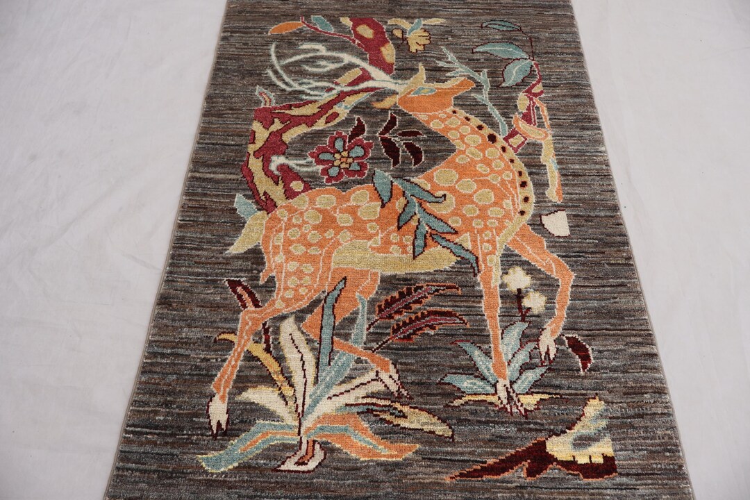 2'8x4 Ft Small Rug, Animal Pictorial Rug, Afghan Hand Knotted Wool Rug ...