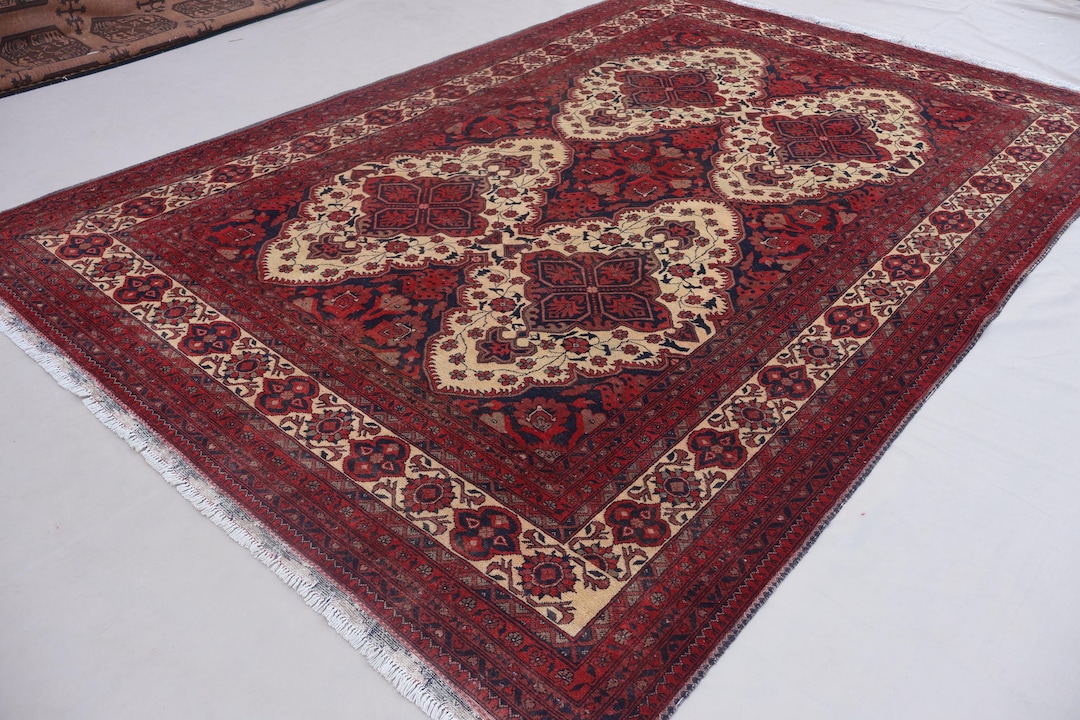 7x10 Ft Red Vintage Rug Antique Turkish Heriz Design Medallion Rug ...