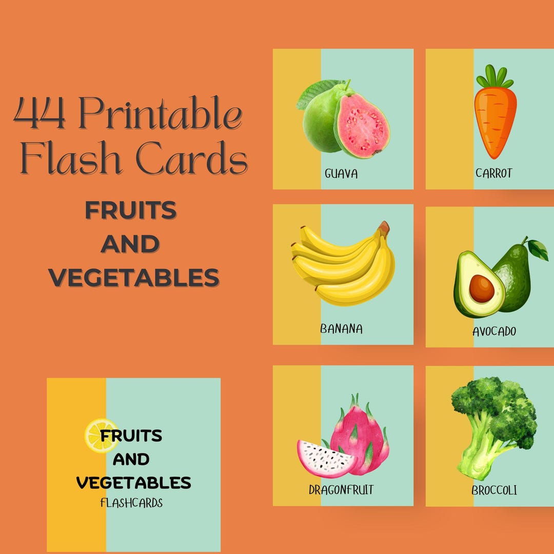 Fruits and Vegetables Flashcards for Kids | Digital Download | Learn ...