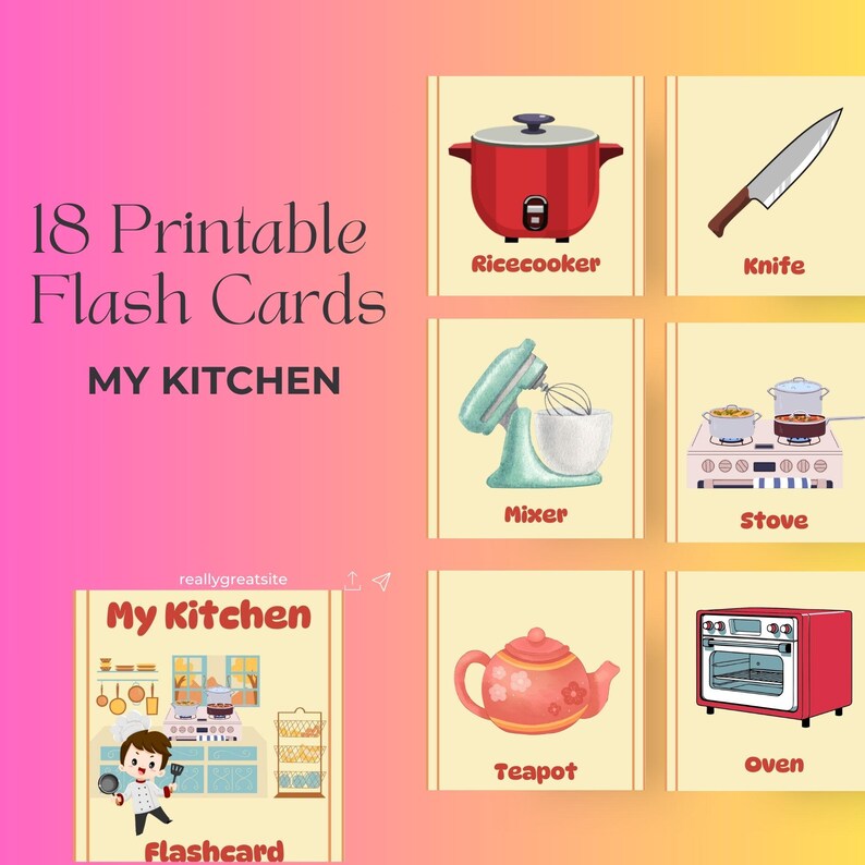 My Kitchen Flashcards for Kids | Digital Download | Learn About Kitchen ...