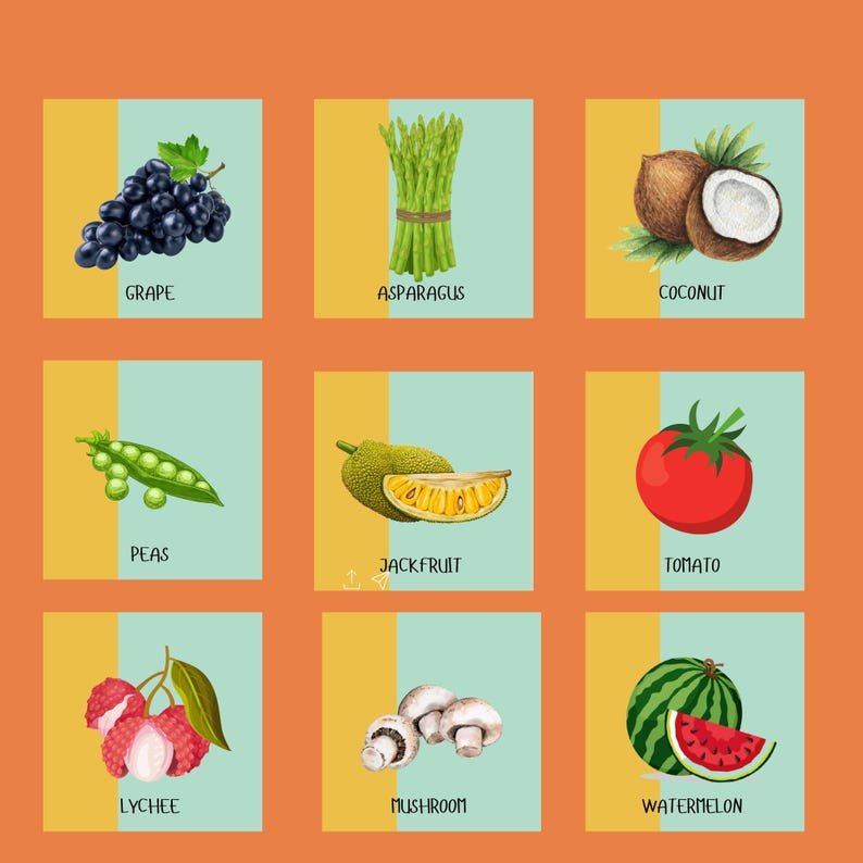 Fruits and Vegetables Flashcards for Kids | Digital Download | Learn ...