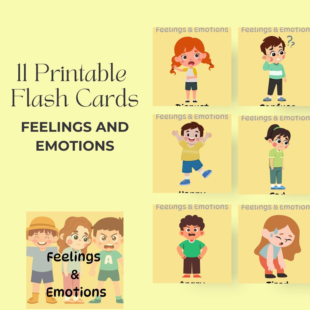 Emotions and Feelings Flashcards for Kids | Digital Download | Learn ...