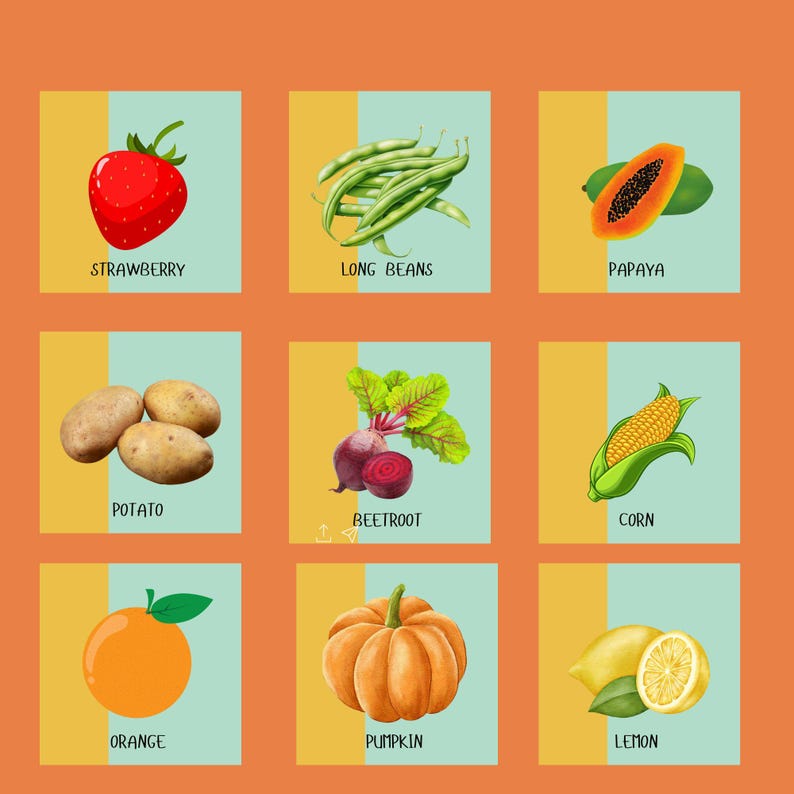 Fruits and Vegetables Flashcards for Kids | Digital Download | Learn ...