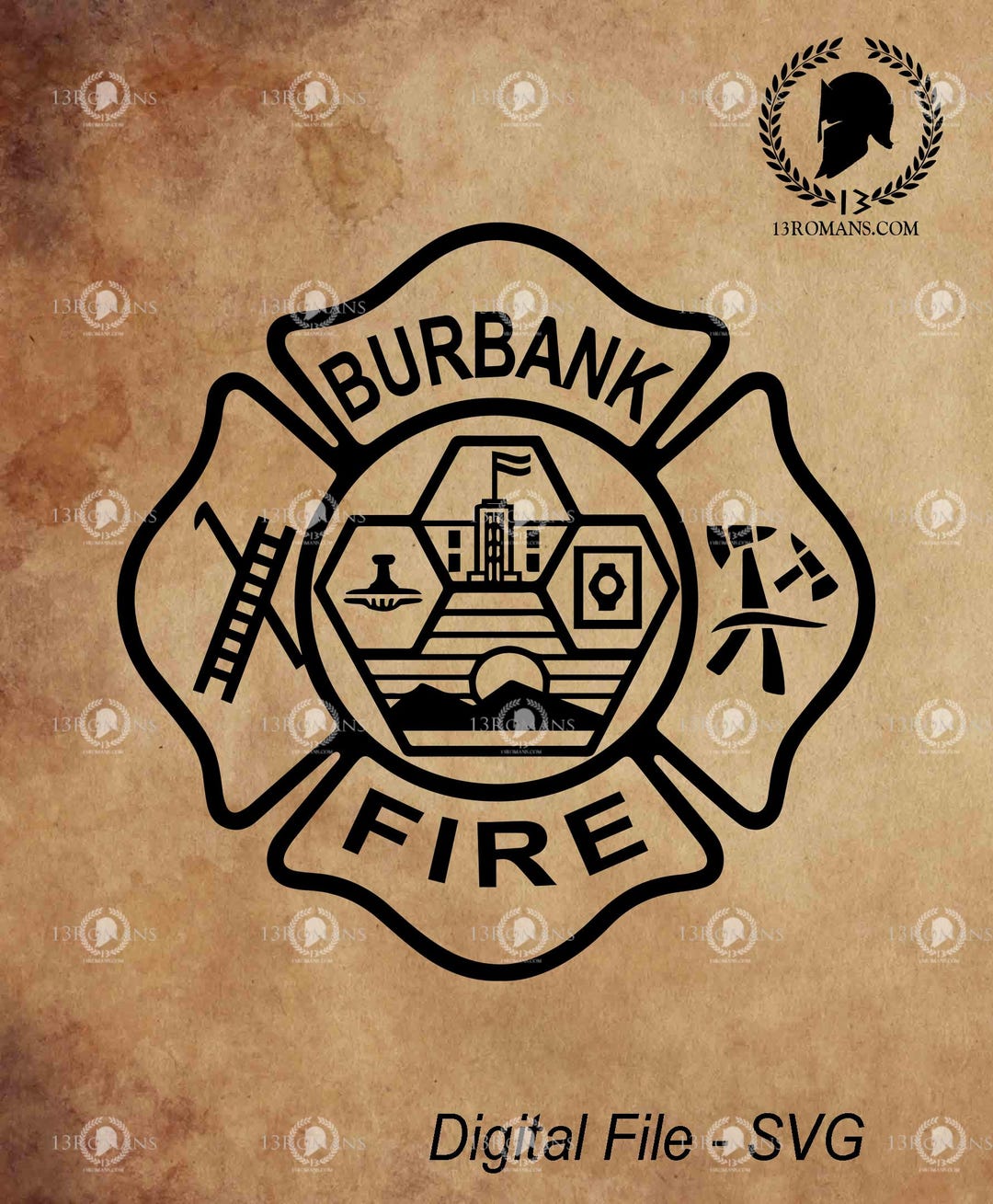 Burbank Fire I Digital, Laser, Silhouette, Cricut, Digital, Vector, Cut ...