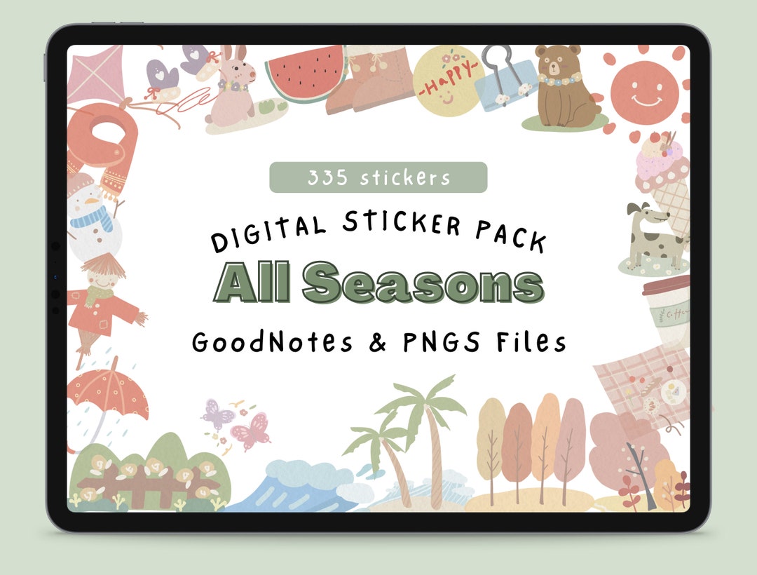 Cute Seasons Themed Doodle Digital Stickers Spring, Summer, Fall ...