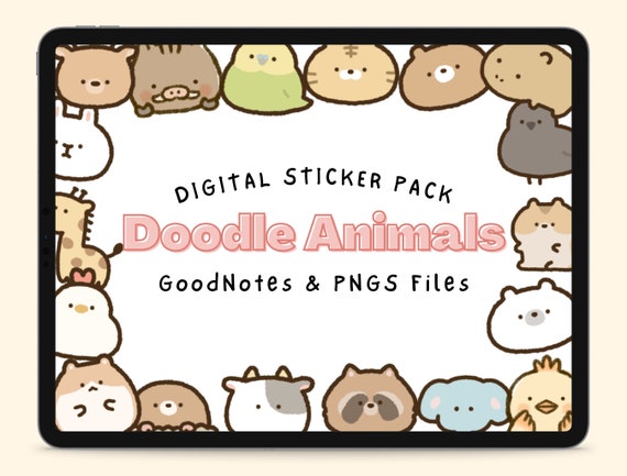 Cute Animal Doodle Icon Digital Stickers Goodnotes Stickers - Etsy