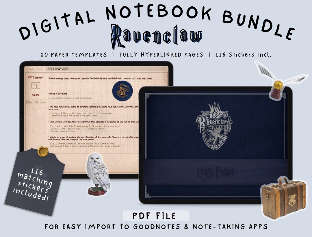 Ravenclaw Digital Notebook Bundle, HP Theme, Wizarding World, Hogwarts ...