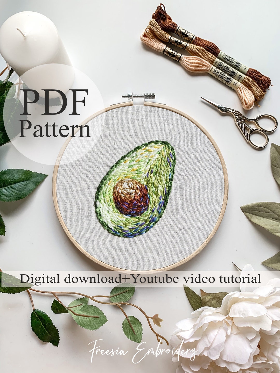 PDF Pattern - Avocado - Beginner Embroidery | Embroidery Youtube ...