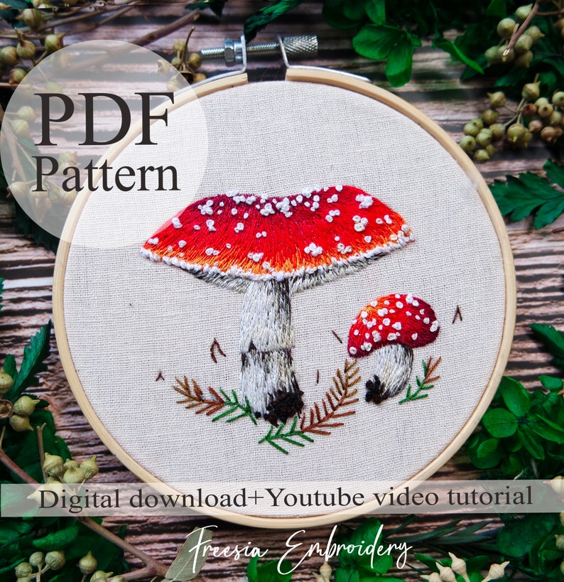 PDF Pattern - Red Mushroom - Beginner Embroidery | Embroidery Youtube ...