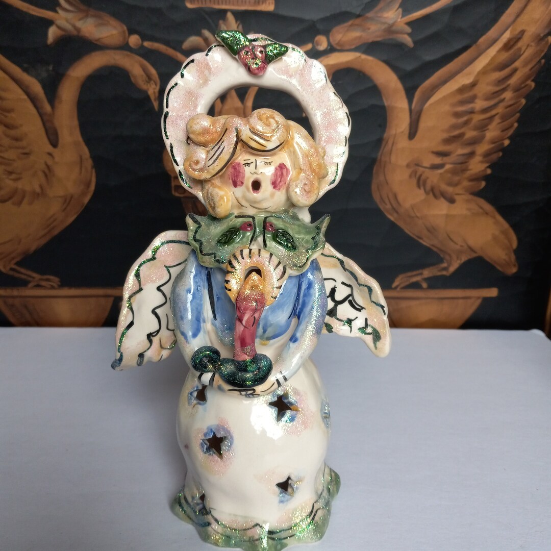 Vintage Blue Sky Ceramic Tea Light Caroling Angel by Heather Goldminc ...