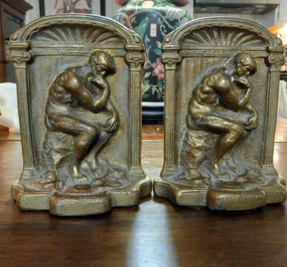 Vintage Thinking Man Copper Cast Iron Bookends - Etsy