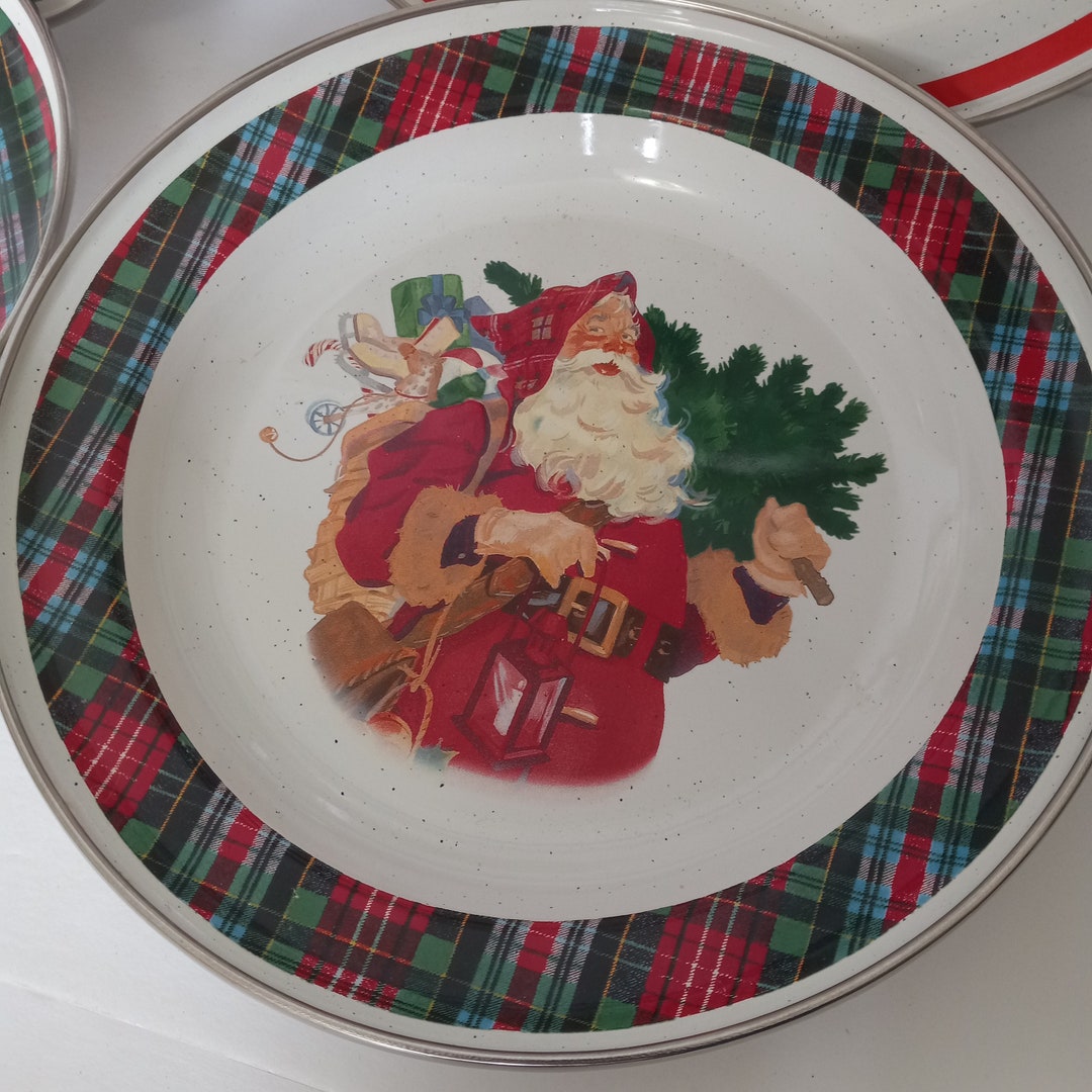 Vintage Halmark Enamel Ware Santa Snowman Plates Set of 4 - Etsy