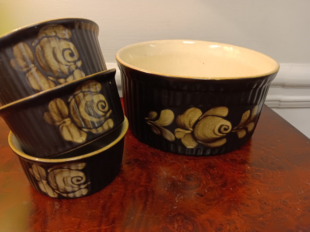 Denby England Bakewell Stoneware 1 1/2 Pint Souffle Dish and 3 Ramekins ...
