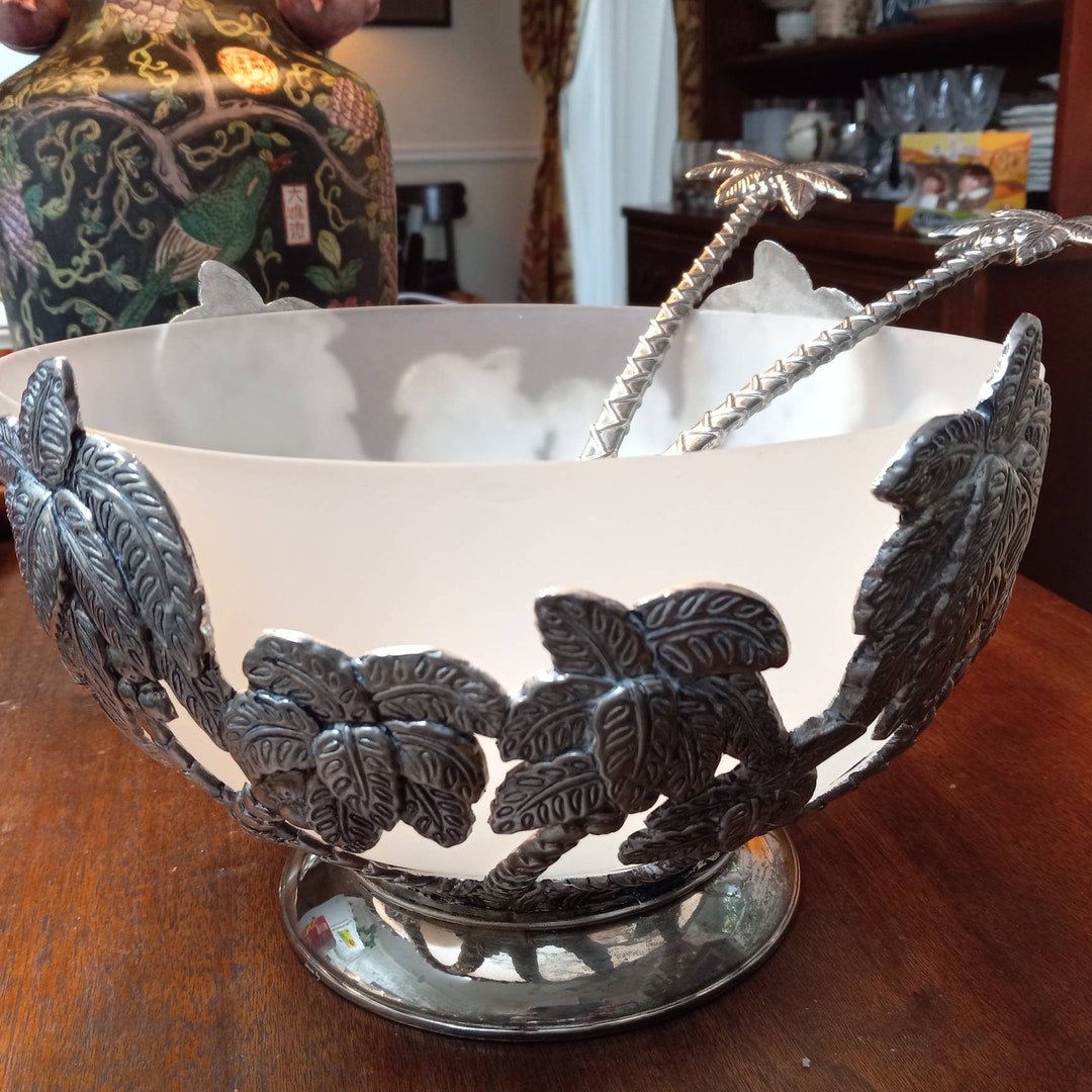 Godinger Silver Plated Palm Tree Salad Serving Bowl With Serving ...