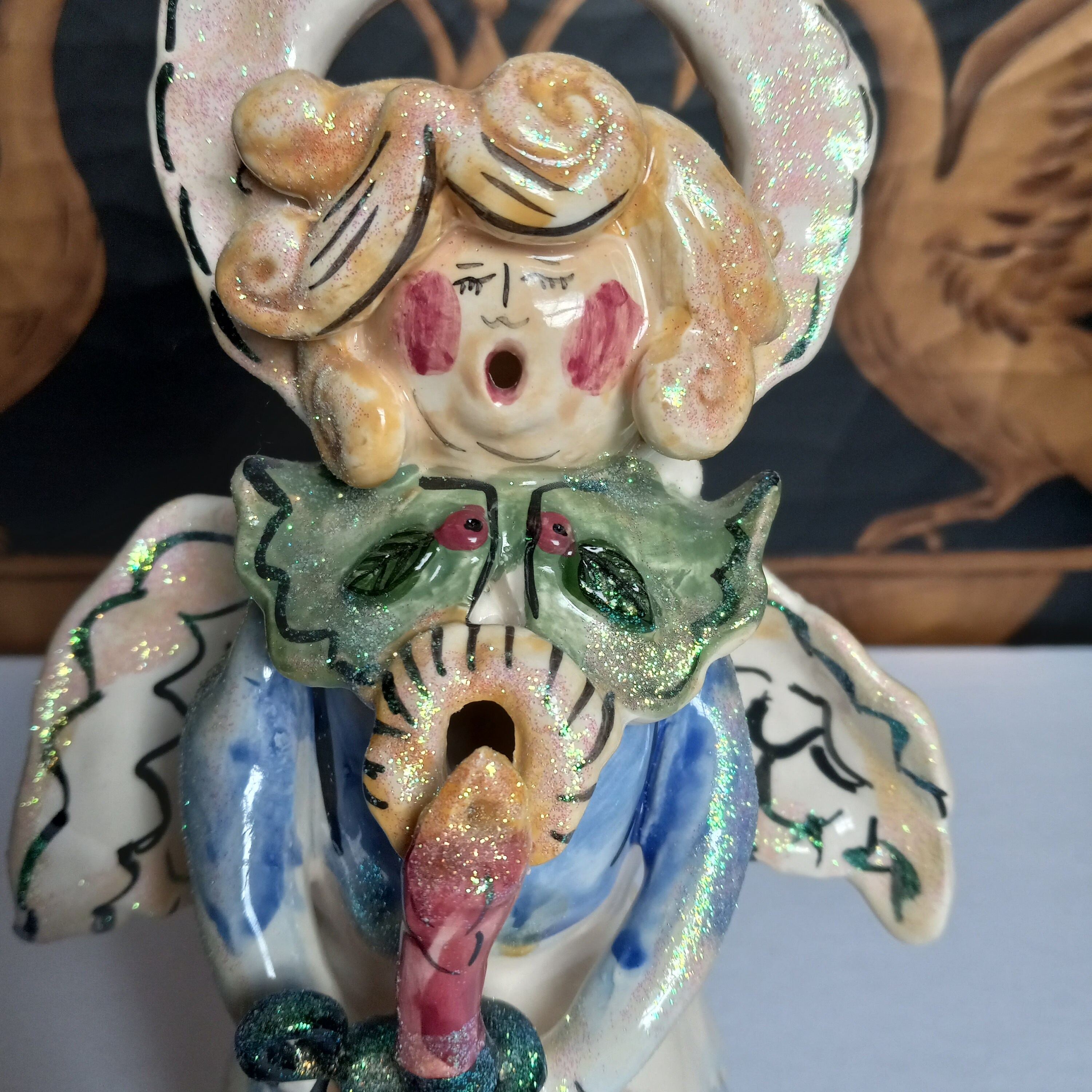 Vintage Blue Sky Ceramic Tea Light Caroling Angel by Heather Goldminc ...